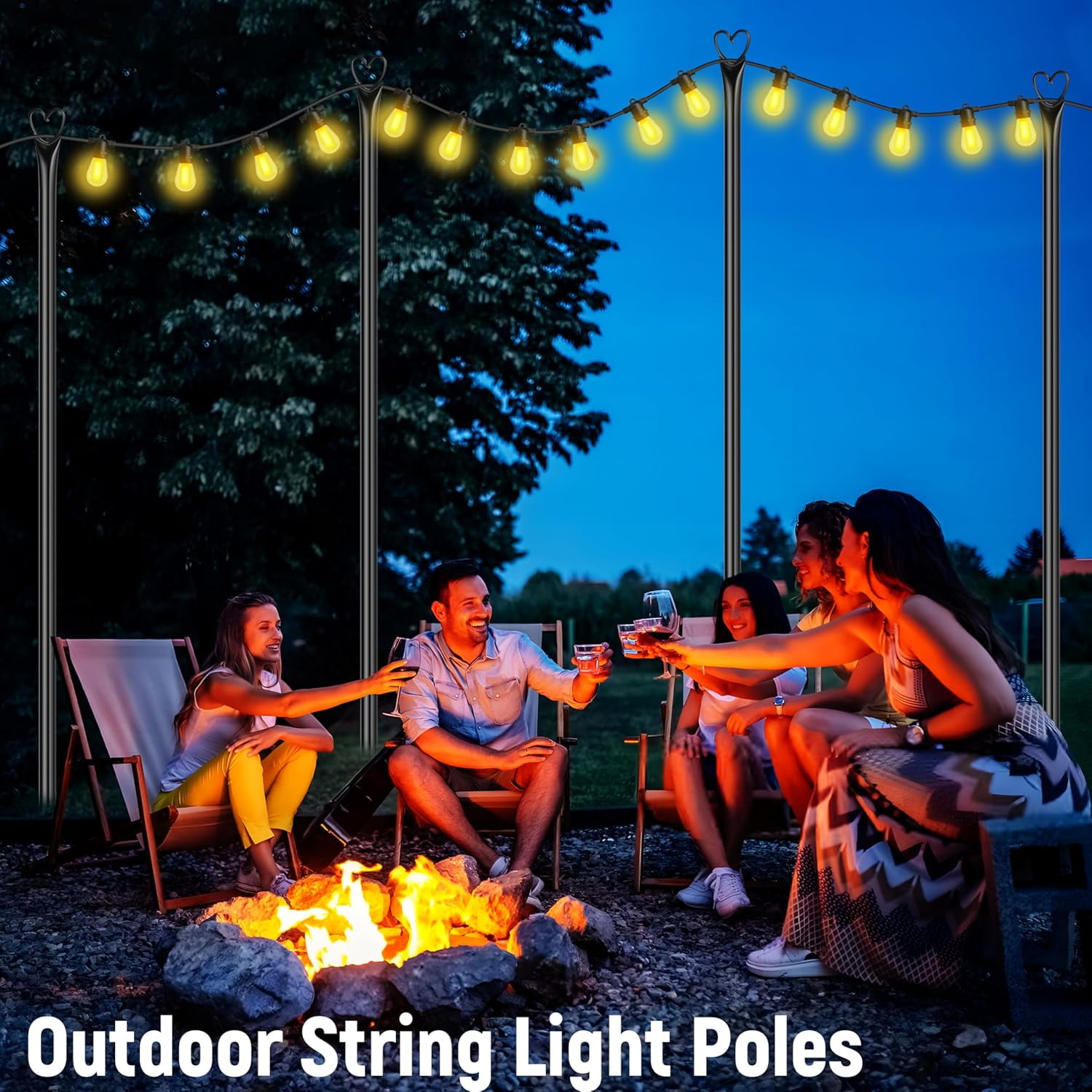 UGUCYUI-4 Pack String Light Poles, 10FT Outdoor String Light Poles with ...