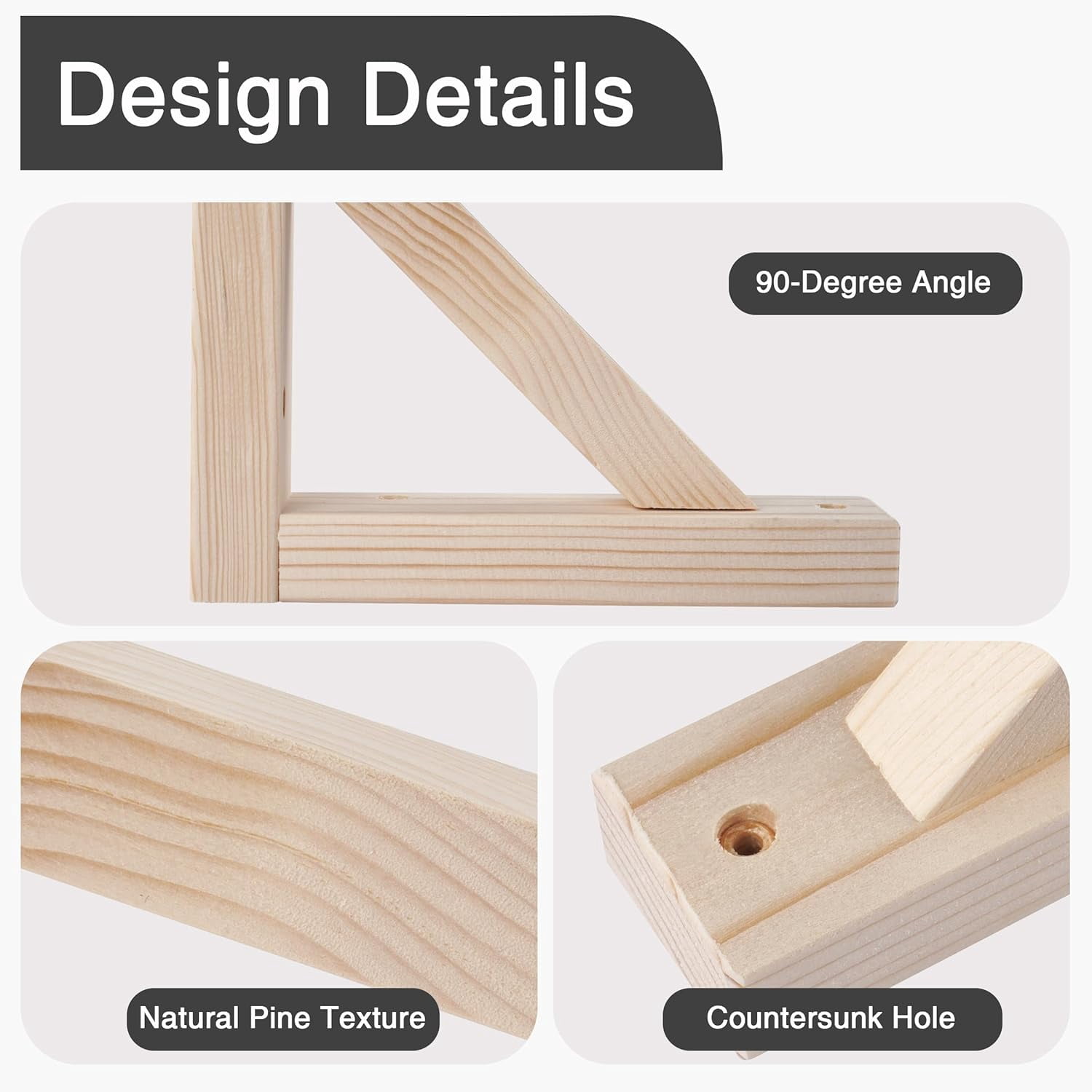 UGUCYUI-4 Pack Wall Mount Wood Shelf Bracket Triangle Wooden Shelf ...