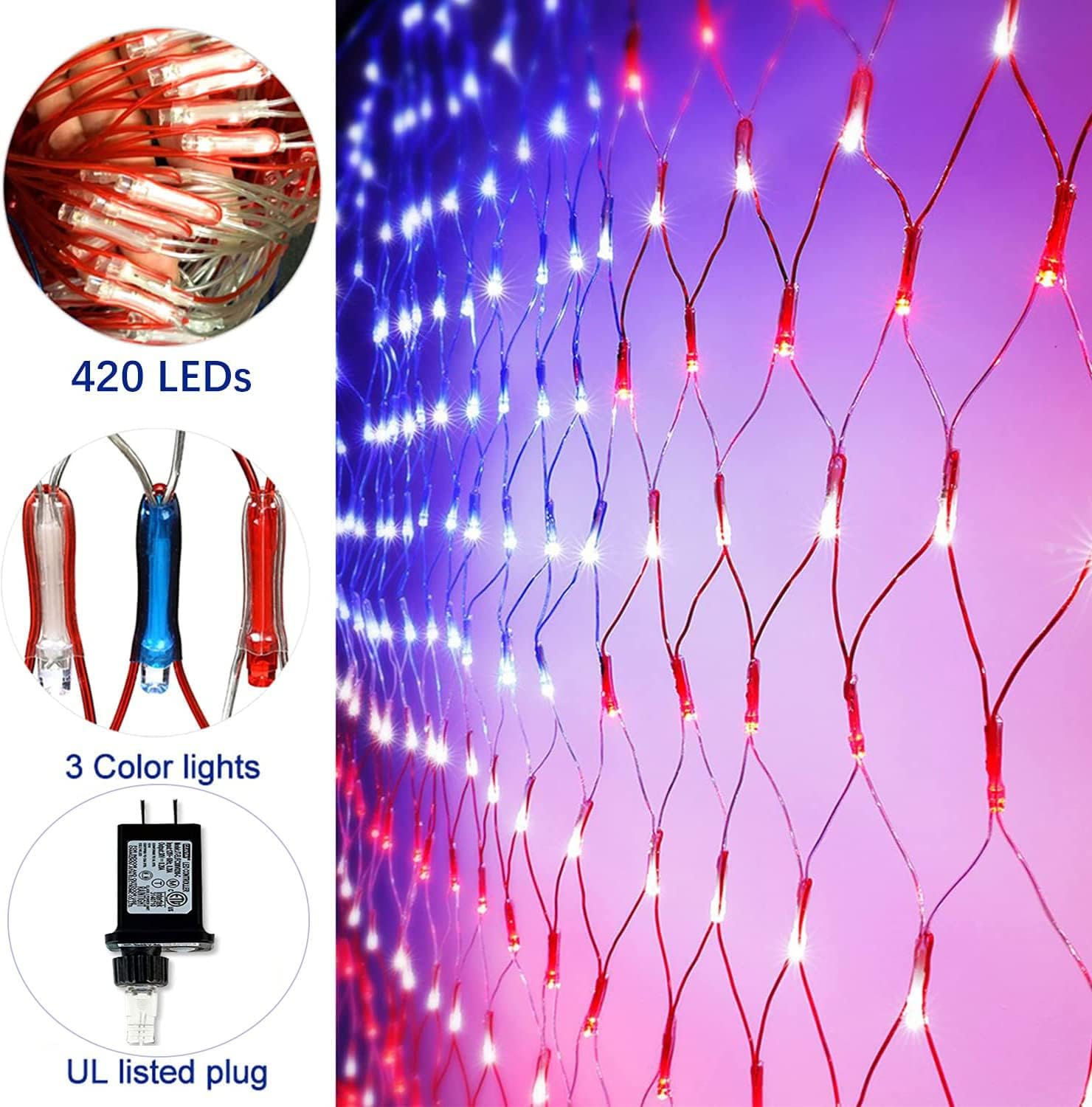 UGUCYUI-4th of July Decorations, 420 LED 24V Plug in Red White and Blue ...