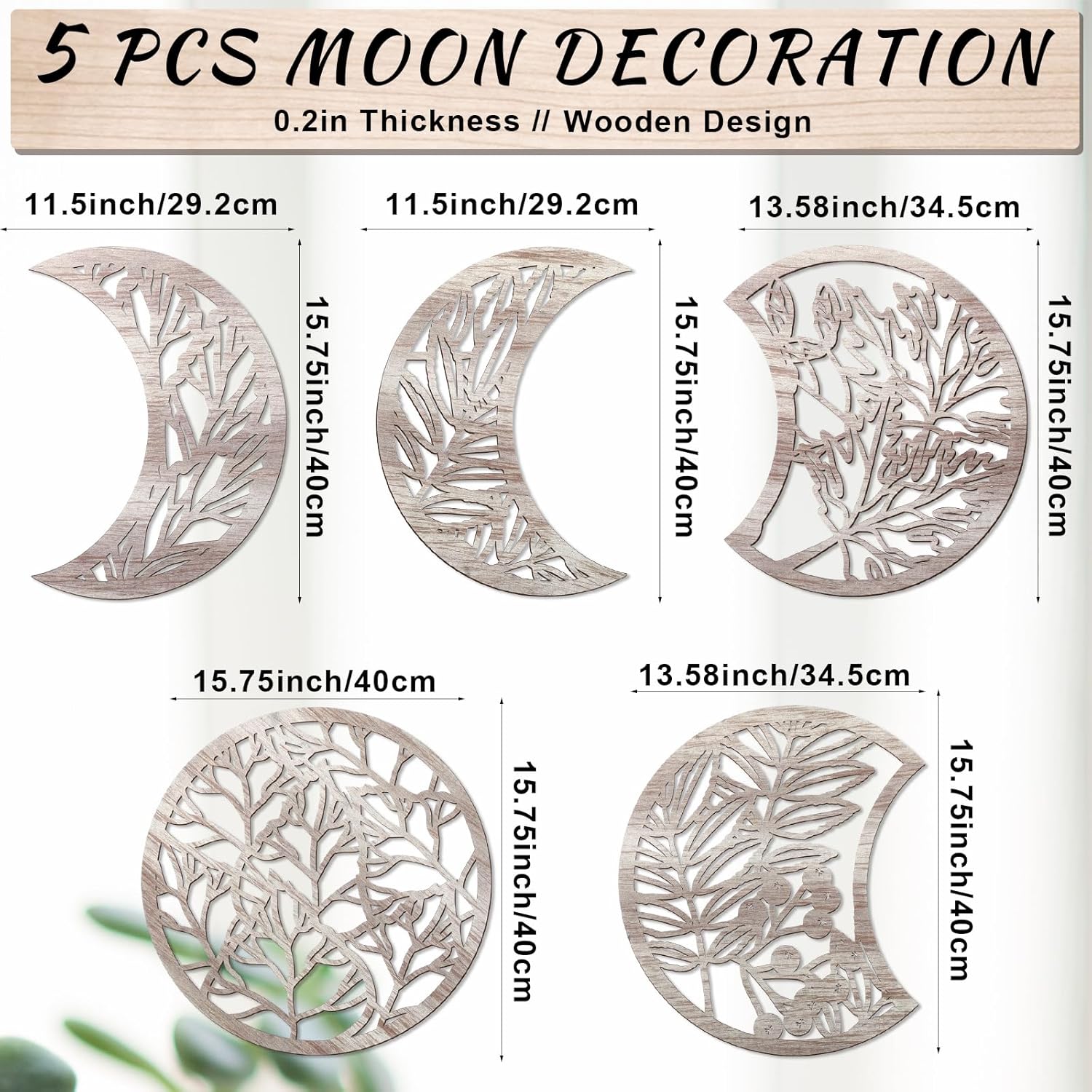 UGUCYUI-5 Pcs Moon Phase Wall Art Decor Wall Pediments Hanging Wooden ...