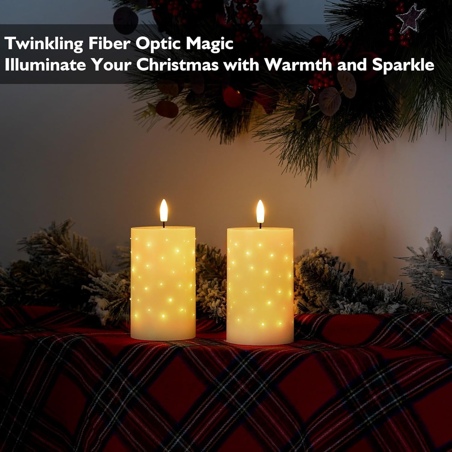UGUCYUI-5 inches White Real Wax LED Candles with Twinkle Fiber Optic ...