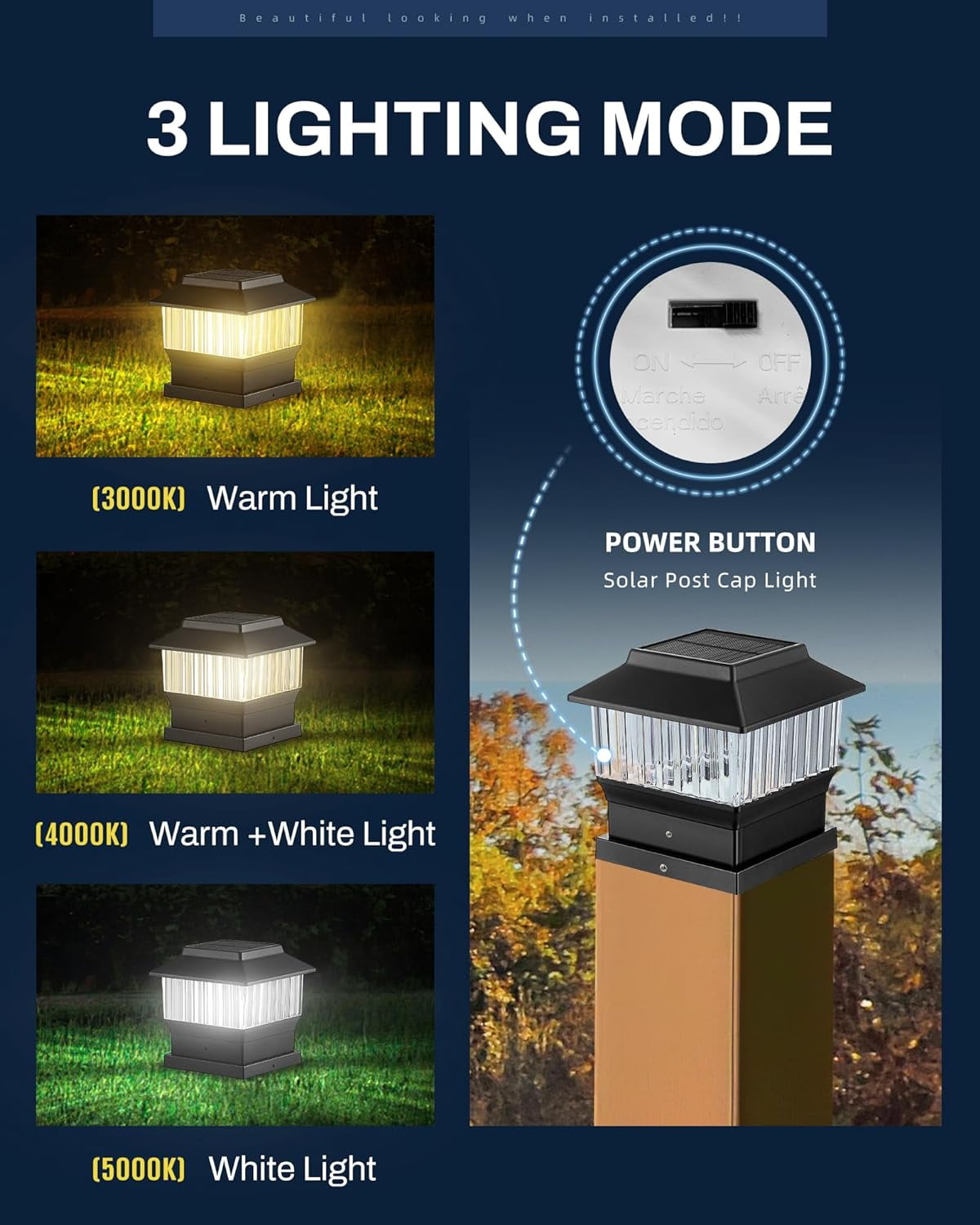 UGUCYUI-50 Lumen Solar Post Lights, 3 Modes Outdoor Deck Fence Post Cap ...