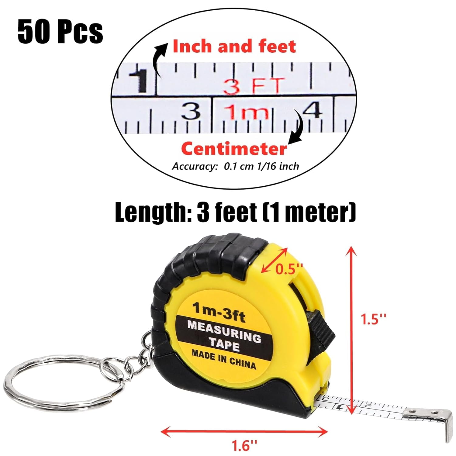 UGUCYUI-50 Pack Mini Tape Measure Keychains, 3 Ft Small Tape Measure ...