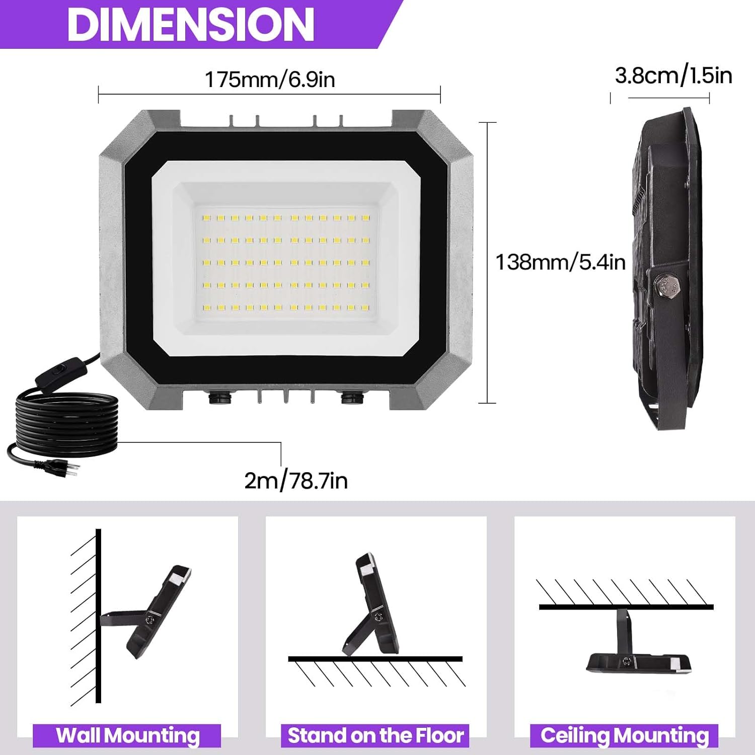 UGUCYUI-50W LED Black Lights 2 Pack, Blacklight Flood Light with On/Off ...