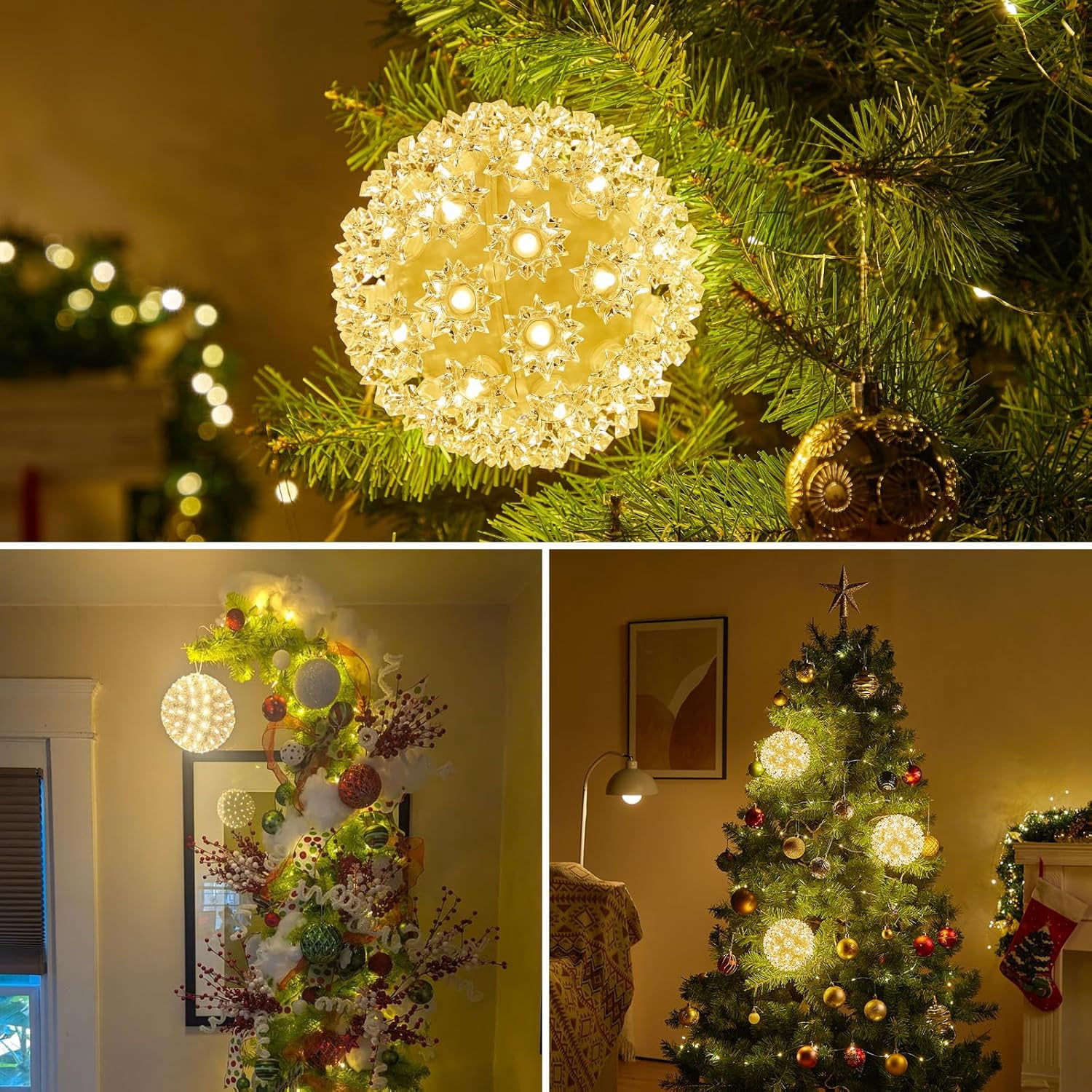 UGUCYUI-6" Christmas Lighted Sphere Balls, 100 LED Warm White Starlight ...