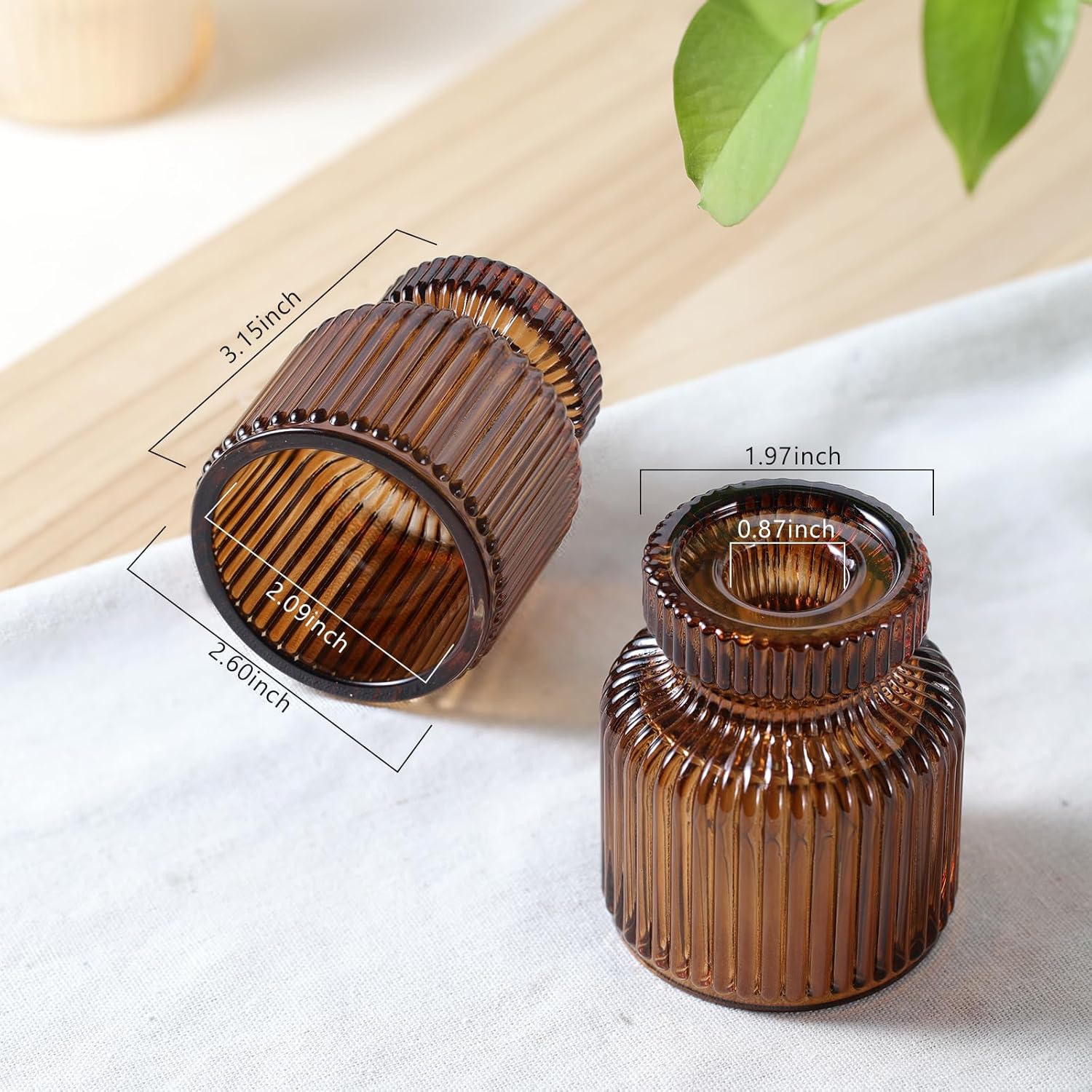 UGUCYUI-6 Pcs Amber Candlestick Holders - Glass Taper Candle Holders ...