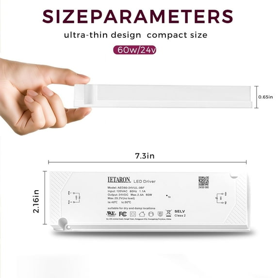 UGUCYUI-60W 24V LED Driver, AC 120V to DC 24V Transformer, 2.5A Power ...