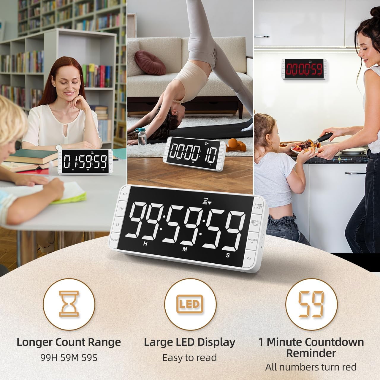 UGUCYUI-7.8'' Extra Large LED Kitchen Timer: 99H Countdown Countup with ...