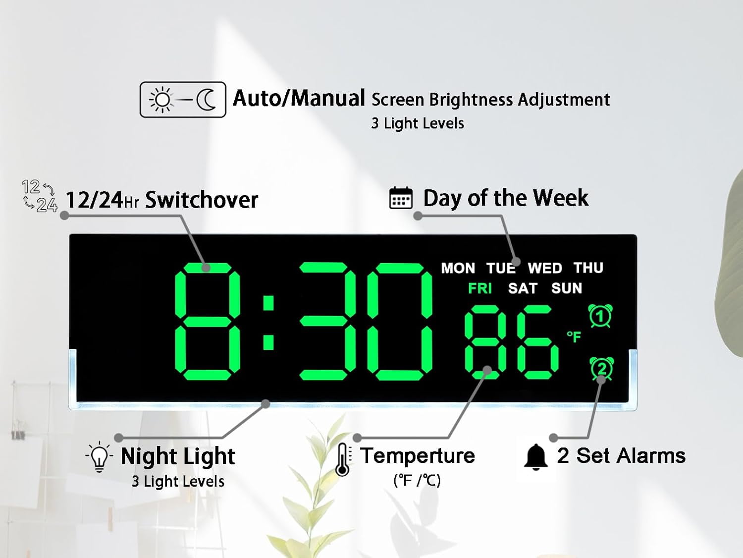 UGUCYUI-7 Inch LED Digital Alarm Clock with Dual Alarms & Bottom Glow ...