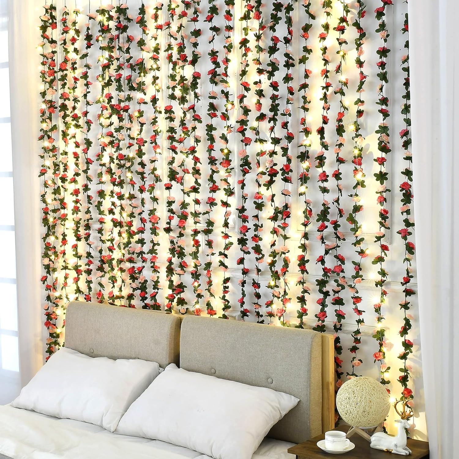 UGUCYUI-8Pcs 66Ft Flower Garland Artificial Rose Vines with 66Ft String ...