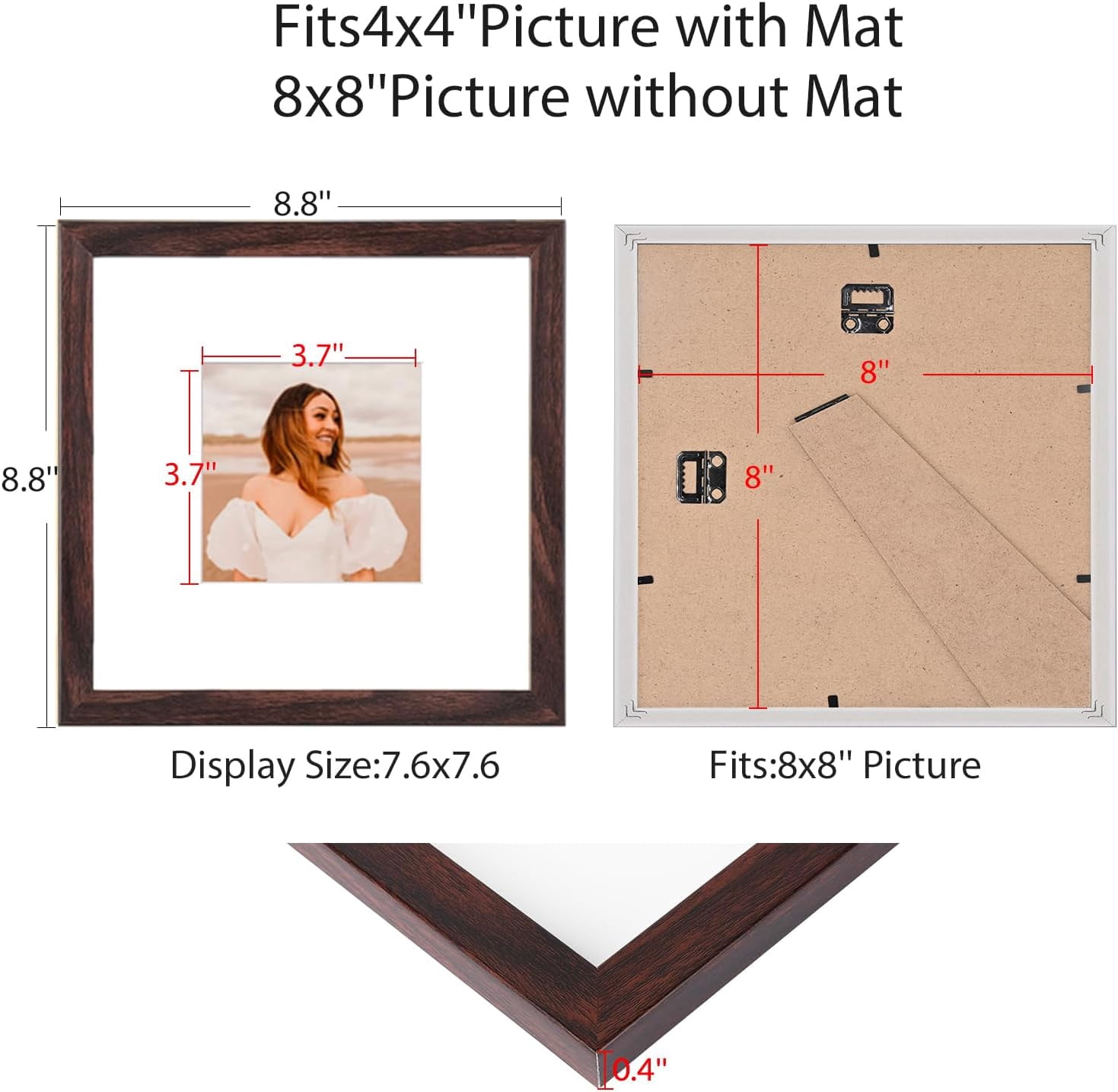 UGUCYUI-8x8 Picture Frame Set of 9, Display Pictures 4x4 with Mat or ...