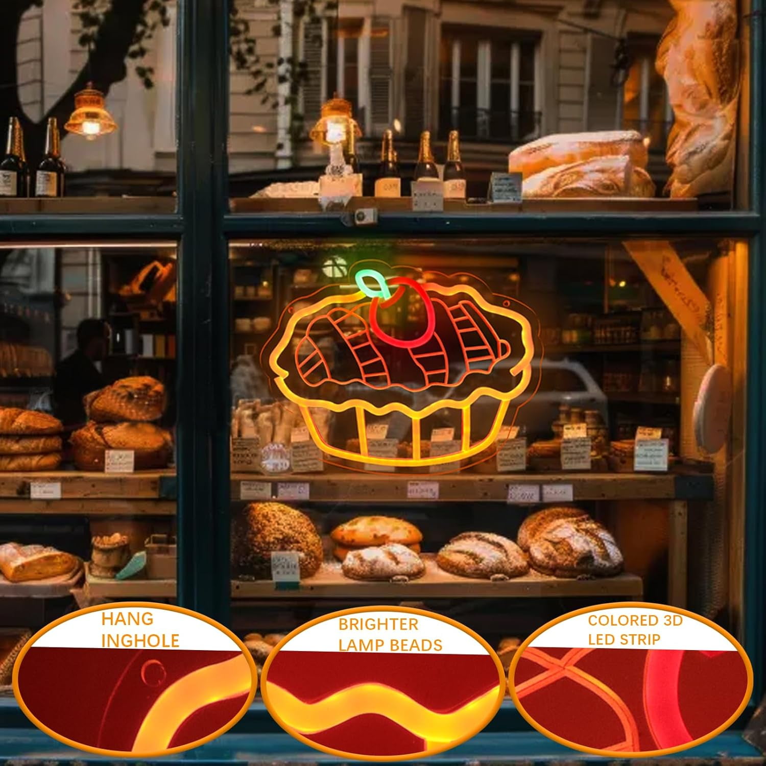 UGUCYUI-Apple Pie Neon Signs for Wall Decor, Dimmable Pie Cake Neon ...