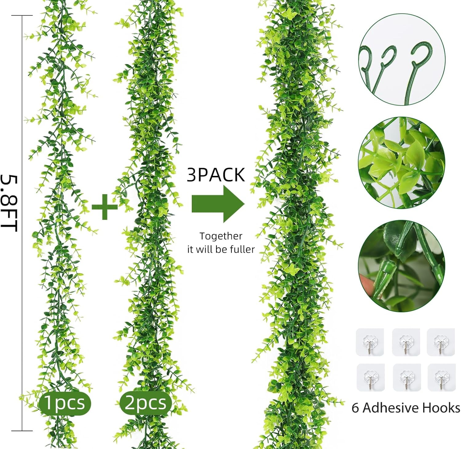 UGUCYUI-Artificial Eucalyptus Garland - Fake Greenery Leaves Vine ...