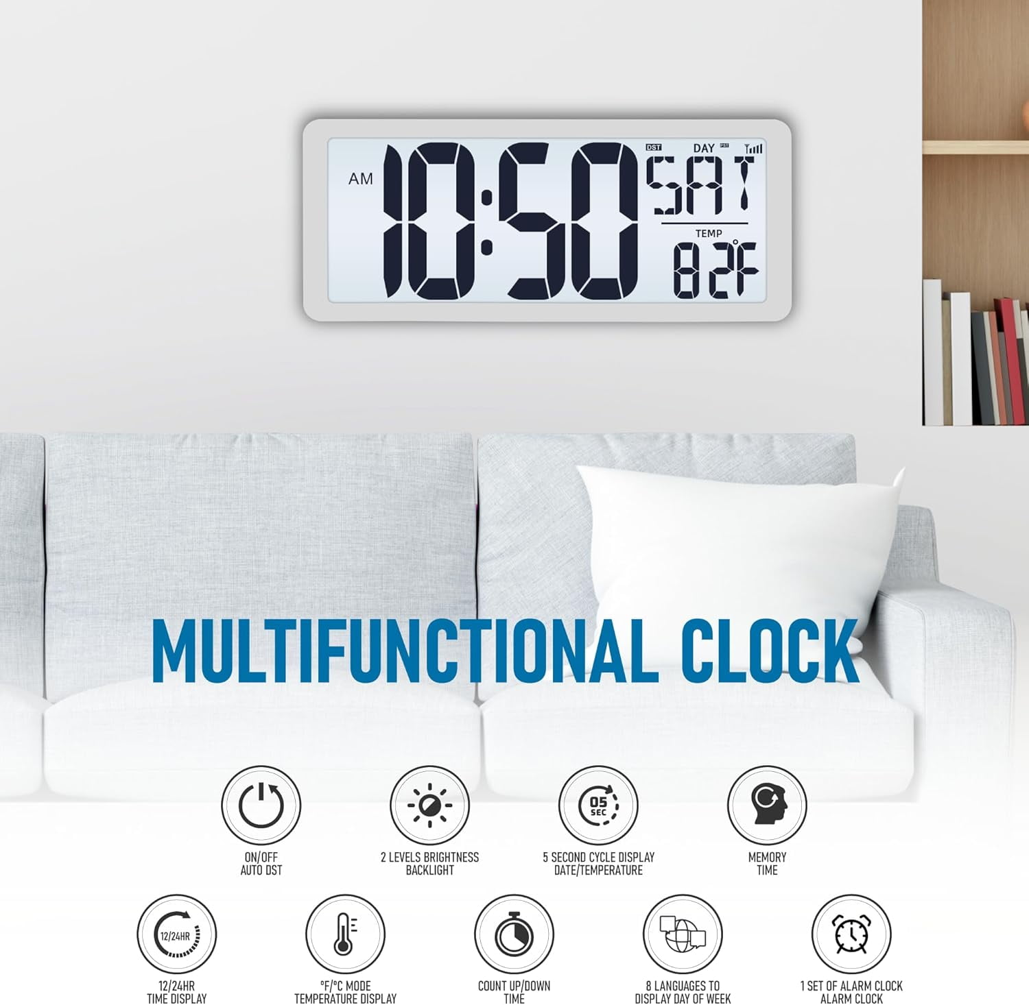 UGUCYUI-Atomic Clock with Backlight, 14.2" Digital Wall Clock, Battery ...
