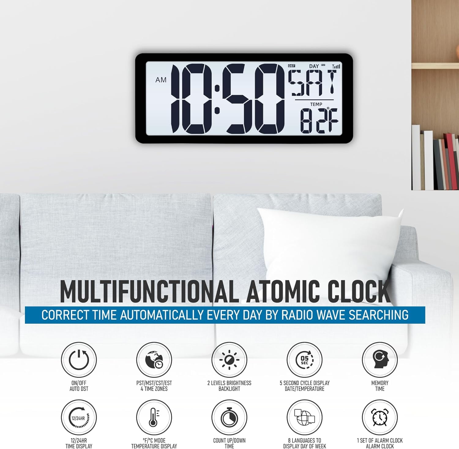 UGUCYUI-Atomic Clock with Backlight, 14.2" Large Digital Wall Clock ...