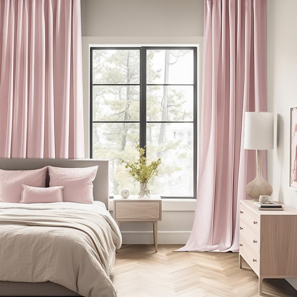 UGUCYUI-Baby Pink Back Tab Blackout Curtains 84 Inch Length 2 Panels ...