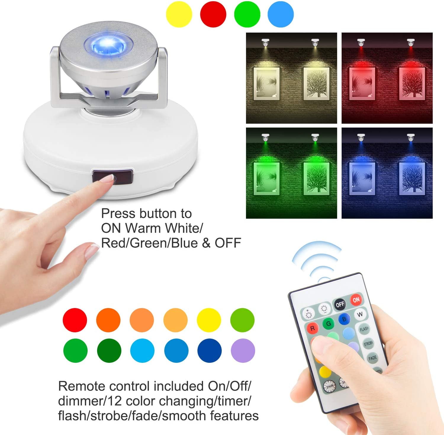 UGUCYUI-Battery Operated Spotlight, Wireless LED Accent Lighting for ...
