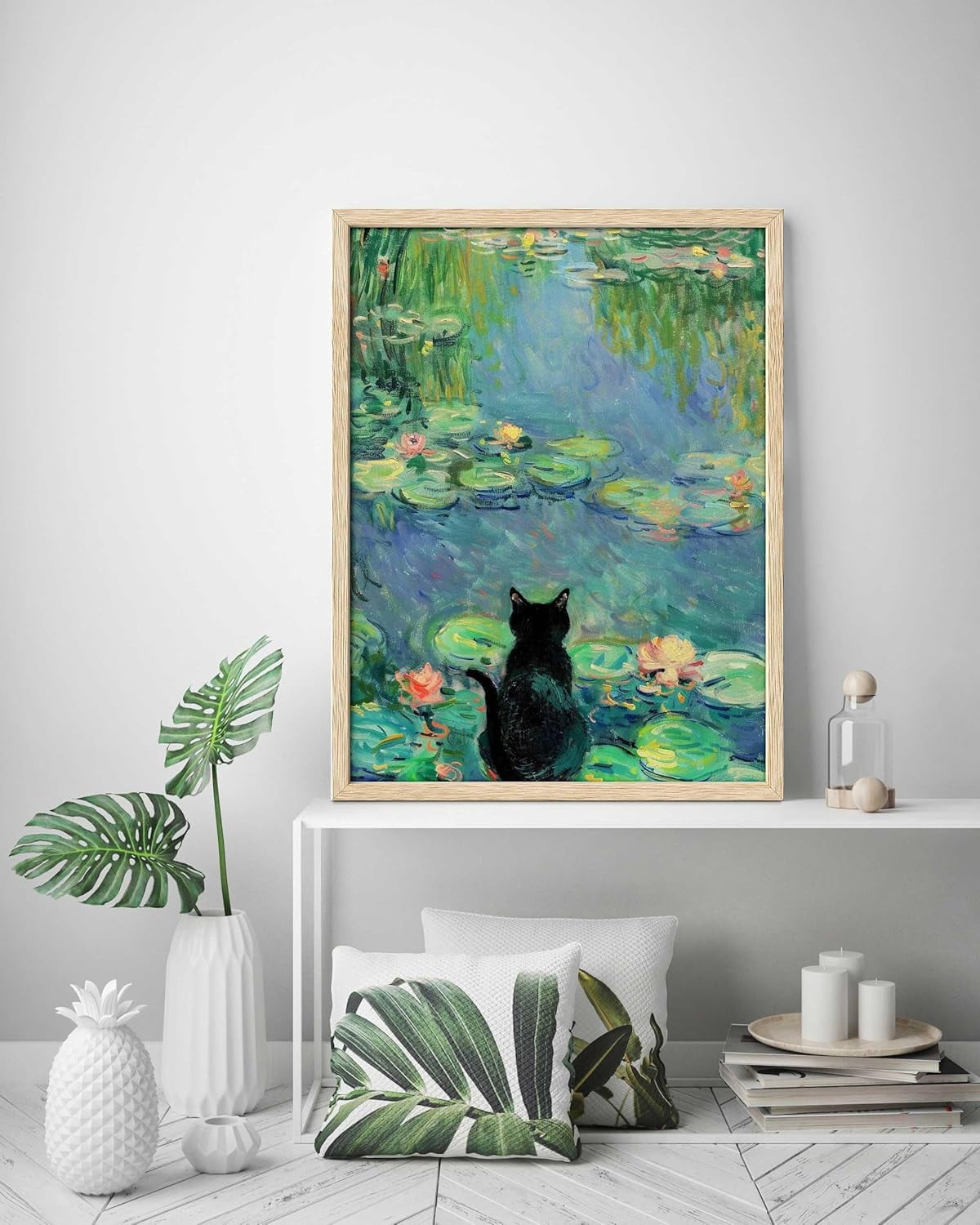 UGUCYUI-Black Cat Framed Wall Art,12x16in Claude Monet Waterlily Cat ...