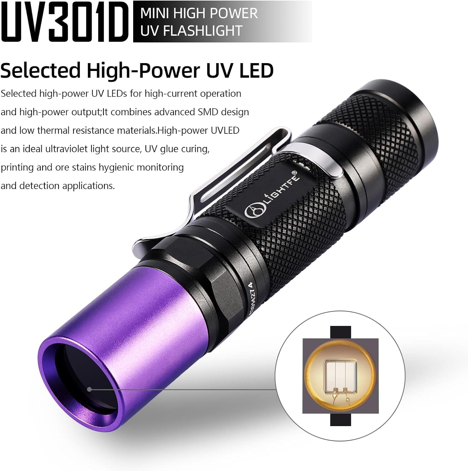 UGUCYUI-Black Light UV Flashlight 365nm Blacklight UV301D with LG LED ...