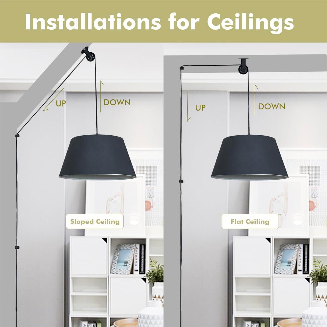 UGUCYUI-Black Pulley Wheels Set of 2 for Plug in Pendant Light Fixture ...