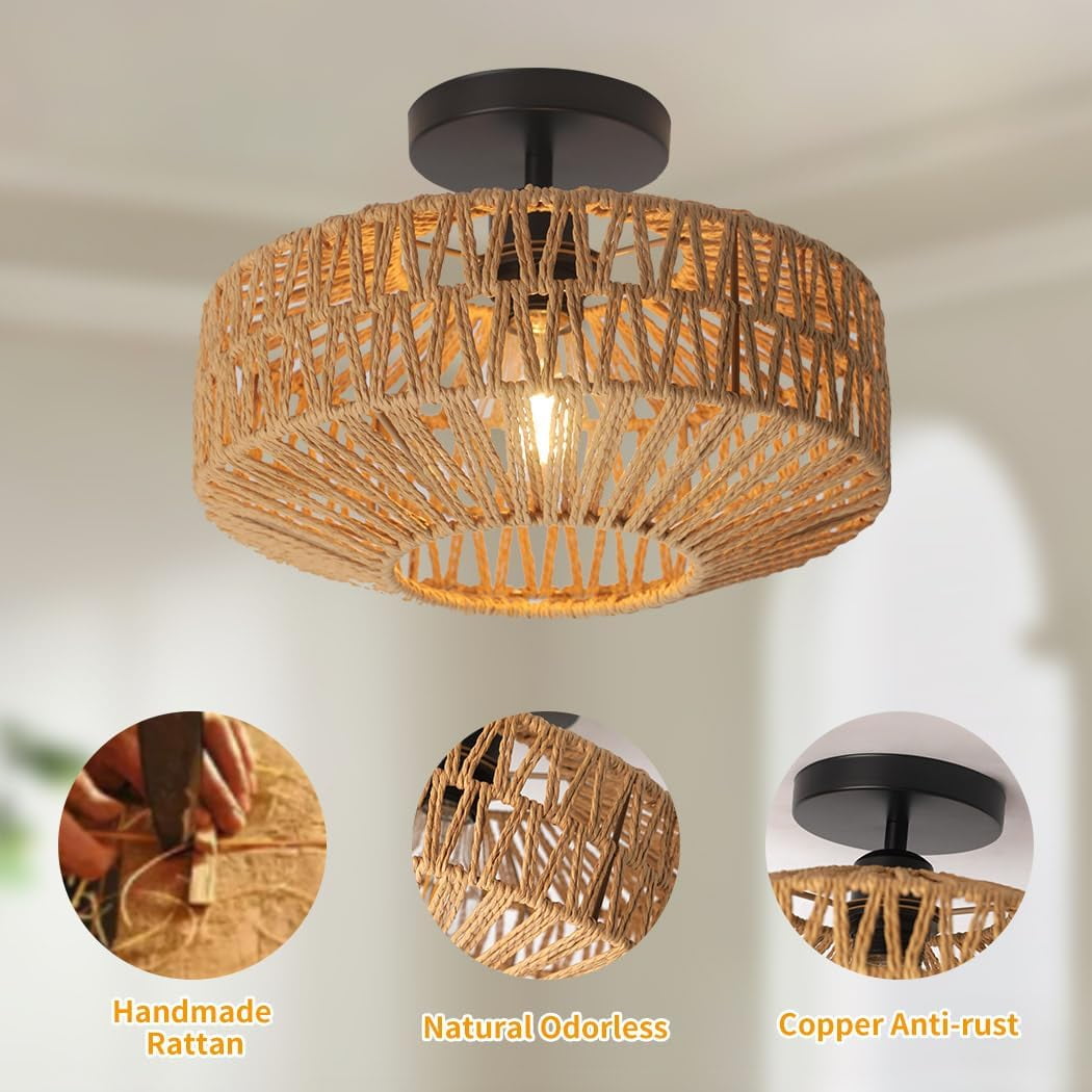 UGUCYUI-Boho Light Fixtures Ceiling Mount,11.8" Coastal Hand-Woven ...