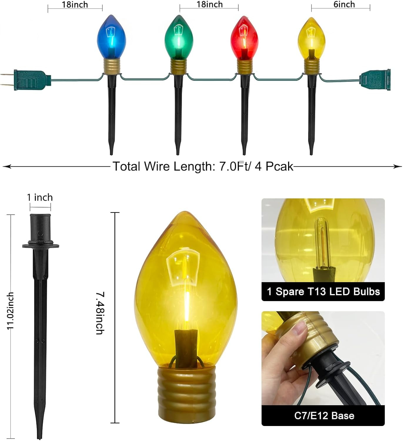 UGUCYUI-C9 Multicolor Pathway Lights, 7Ft Outdoor Christmas Pathway ...