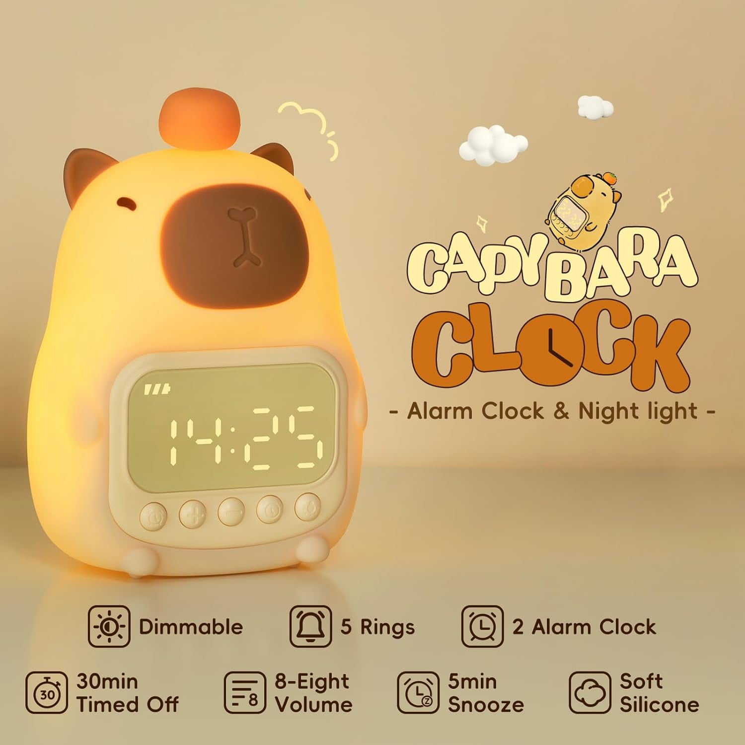 UGUCYUI-Capybara Alarm Clock with Night Light for Kids, Cute Alarm ...