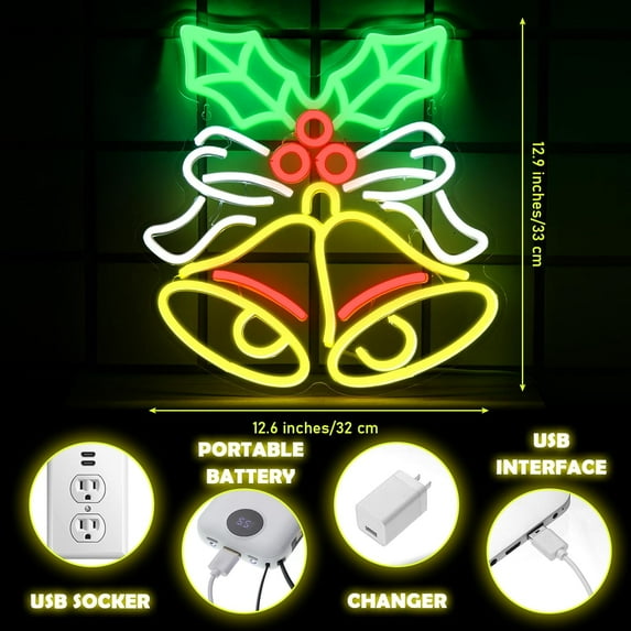 UGUCYUI-Christmas Bells Neon Lights LED Illuminated Signs for New Year ...
