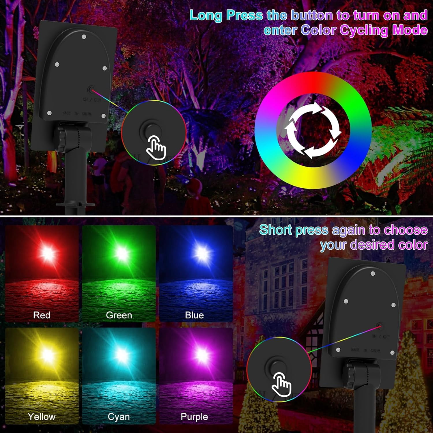 UGUCYUI-Christmas Color Changing Solar Spot Lights Metal, RGB LED ...