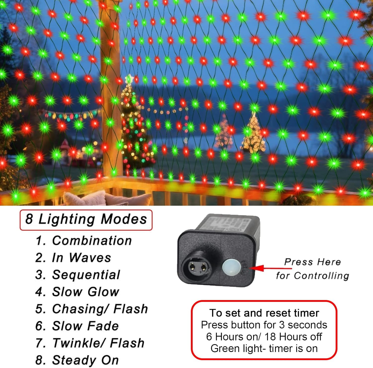 UGUCYUI-Christmas Net Lights, 300LED Outdoor Net Mesh Lights, 14.8x4.9 ...