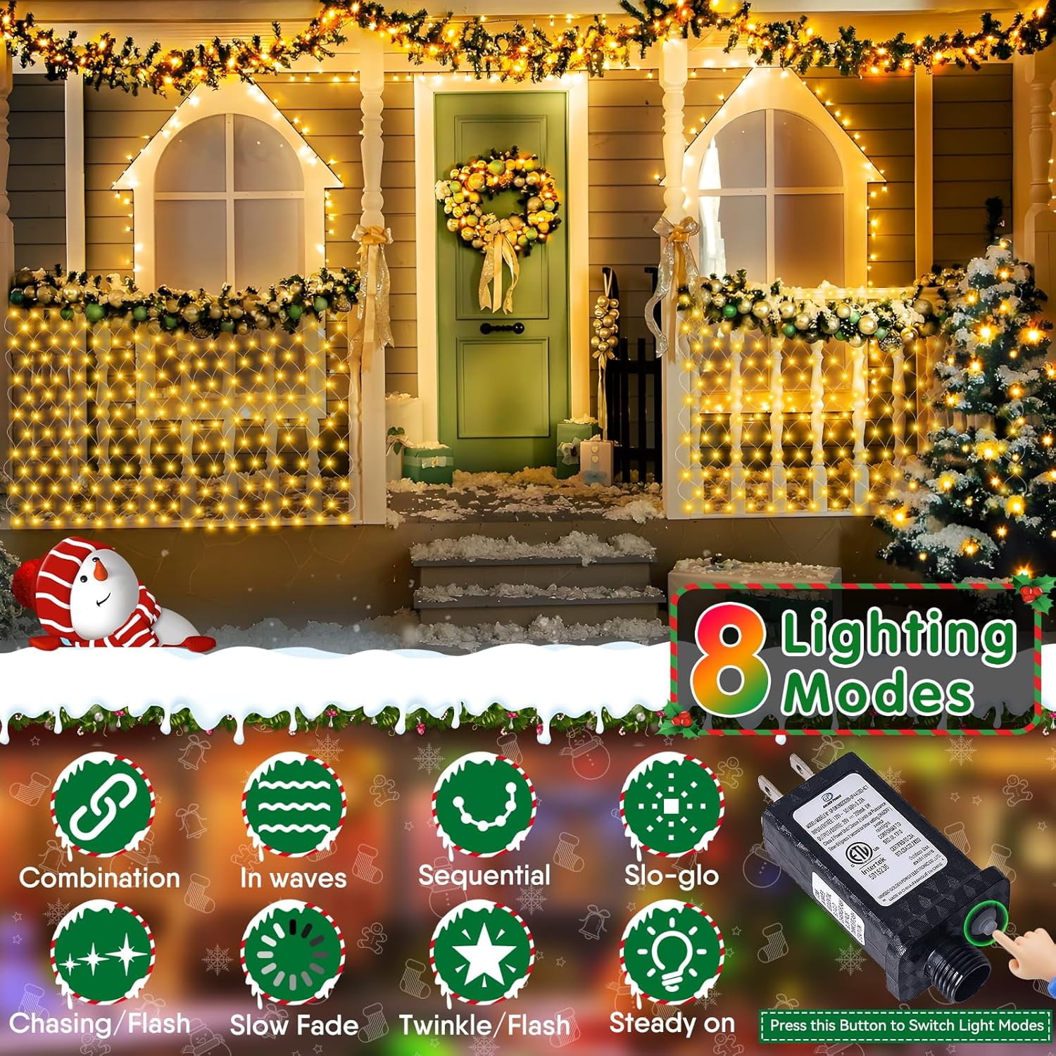 UGUCYUI-Christmas Net Lights Outdoor 200 LED 6.9FT x 5.4FT Clear Wire ...