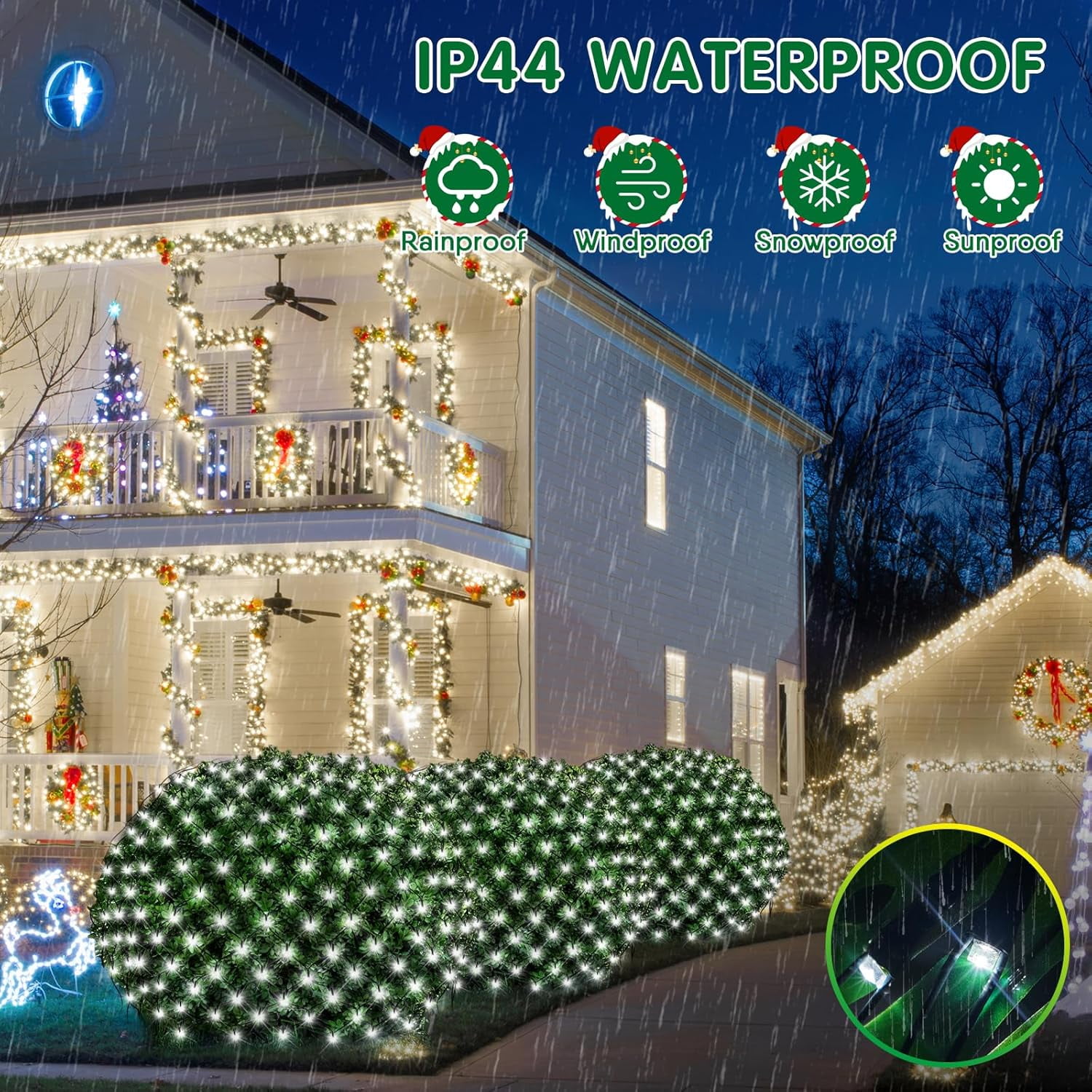UGUCYUI-Christmas Net Lights Outdoor 200 LED 6.9FT x 5.4FT Green Wire ...