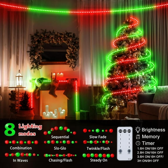 UGUCYUI-Christmas Rope Lights Outdoor, 50Ft 600 LED Red and Green ...