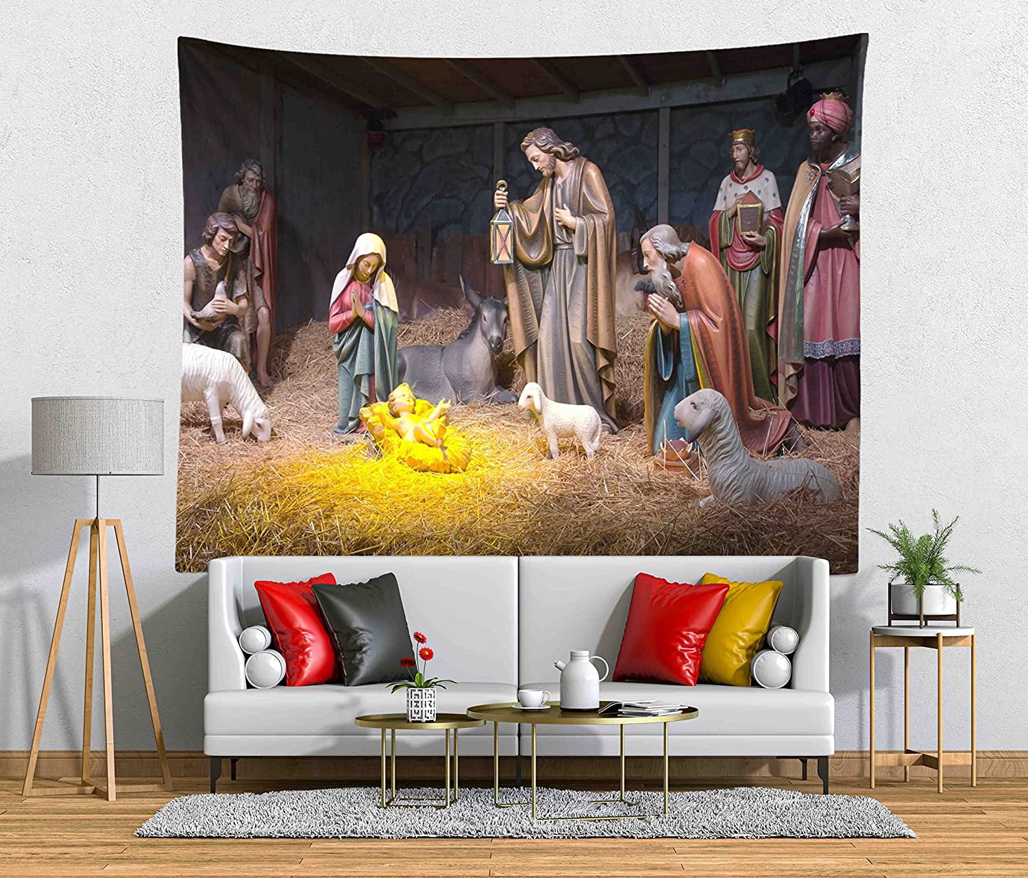 UGUCYUI-Chritmas Nativity Scene Tapestry 105x70 Inch Manger Scene Birth ...