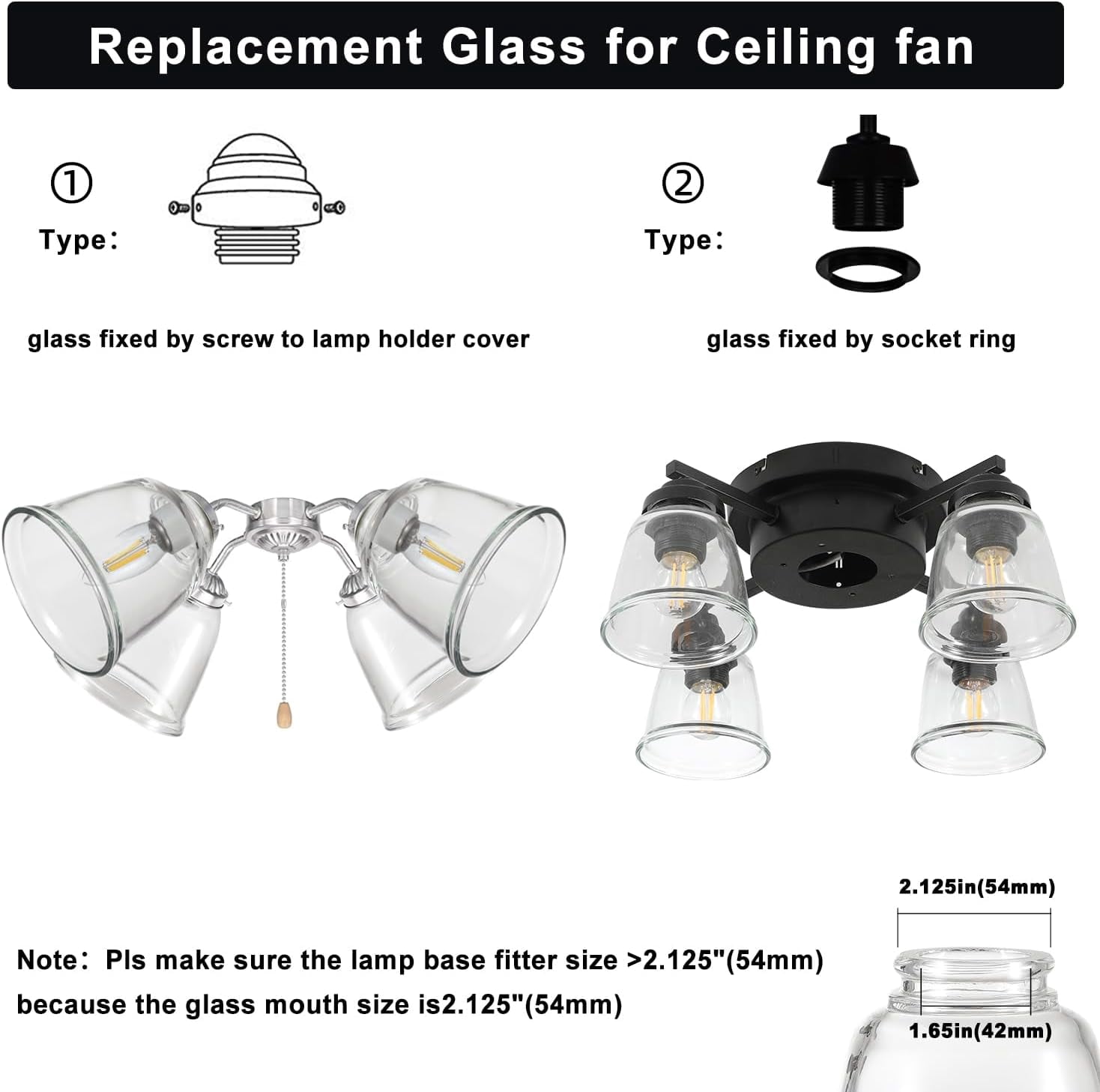 UGUCYUI-Clear Glass Shade Replacement, 4 Pack Glass Covers for Ceiling ...