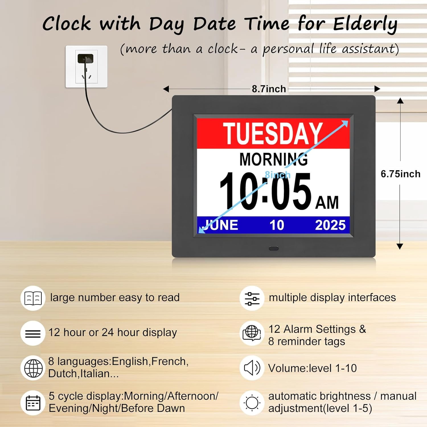 UGUCYUI-Clock with Date and Time for Elderly Dementia Clock for Seniors ...