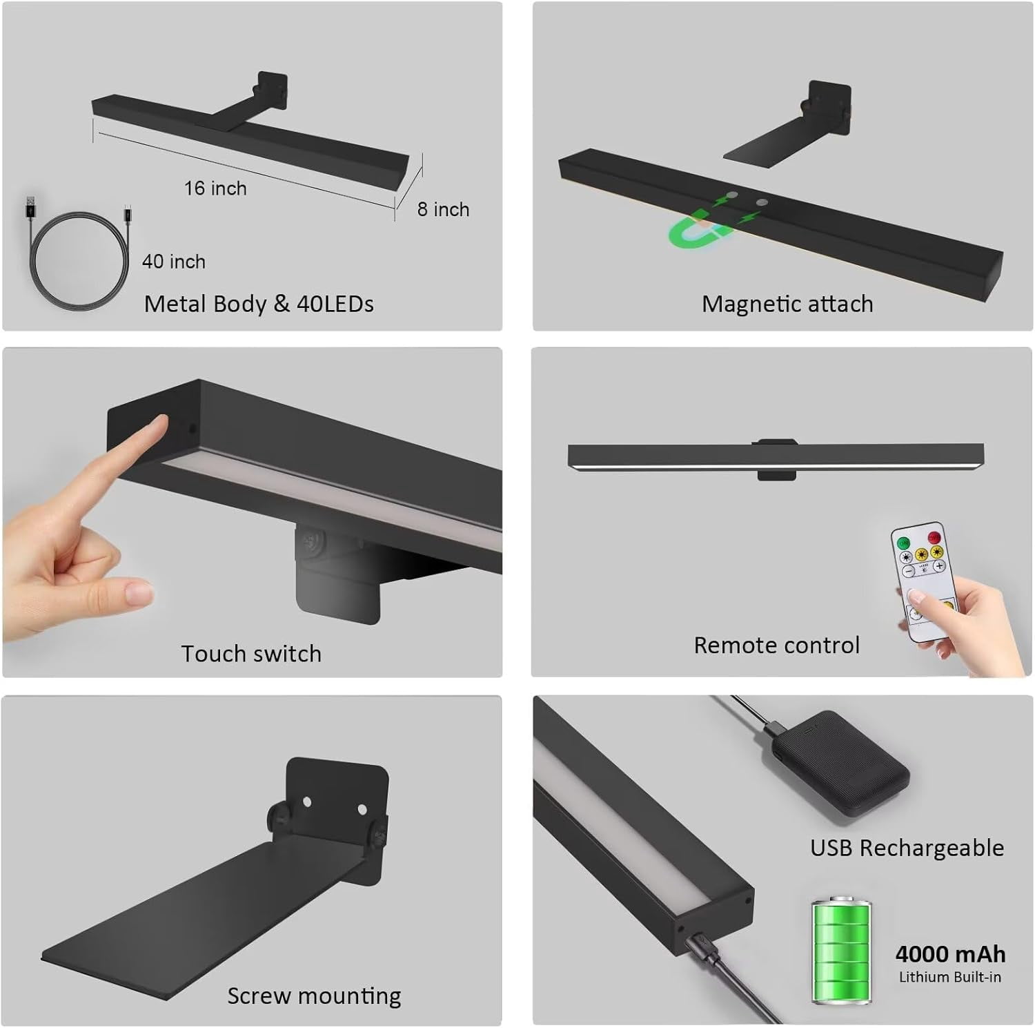 UGUCYUI-Cordless Picture Lights with Remote, 16in Metal Battery ...