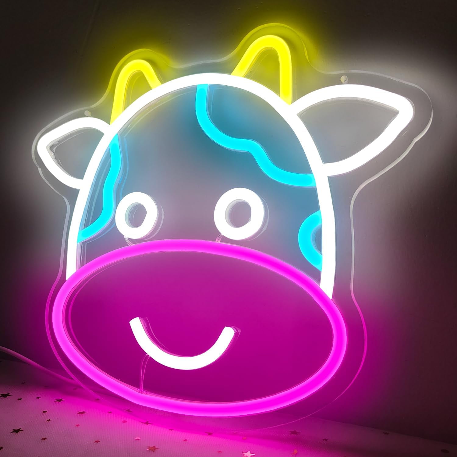 UGUCYUI-Cow Neon Sign Cute Cow Neon LED Signs for Wall Dimmable Light ...