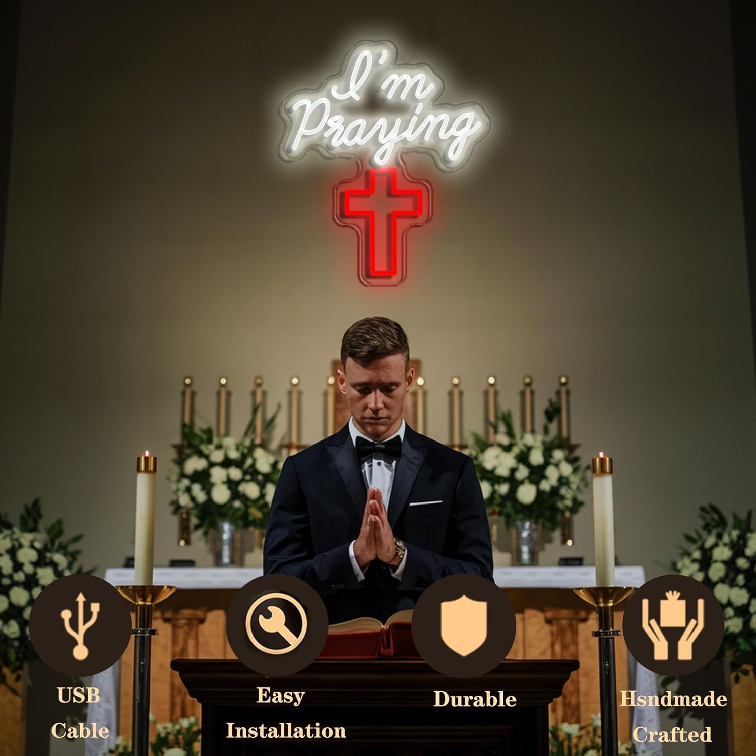 UGUCYUI-Cross Neon I am praying LED sign for wall decoration dimmable ...