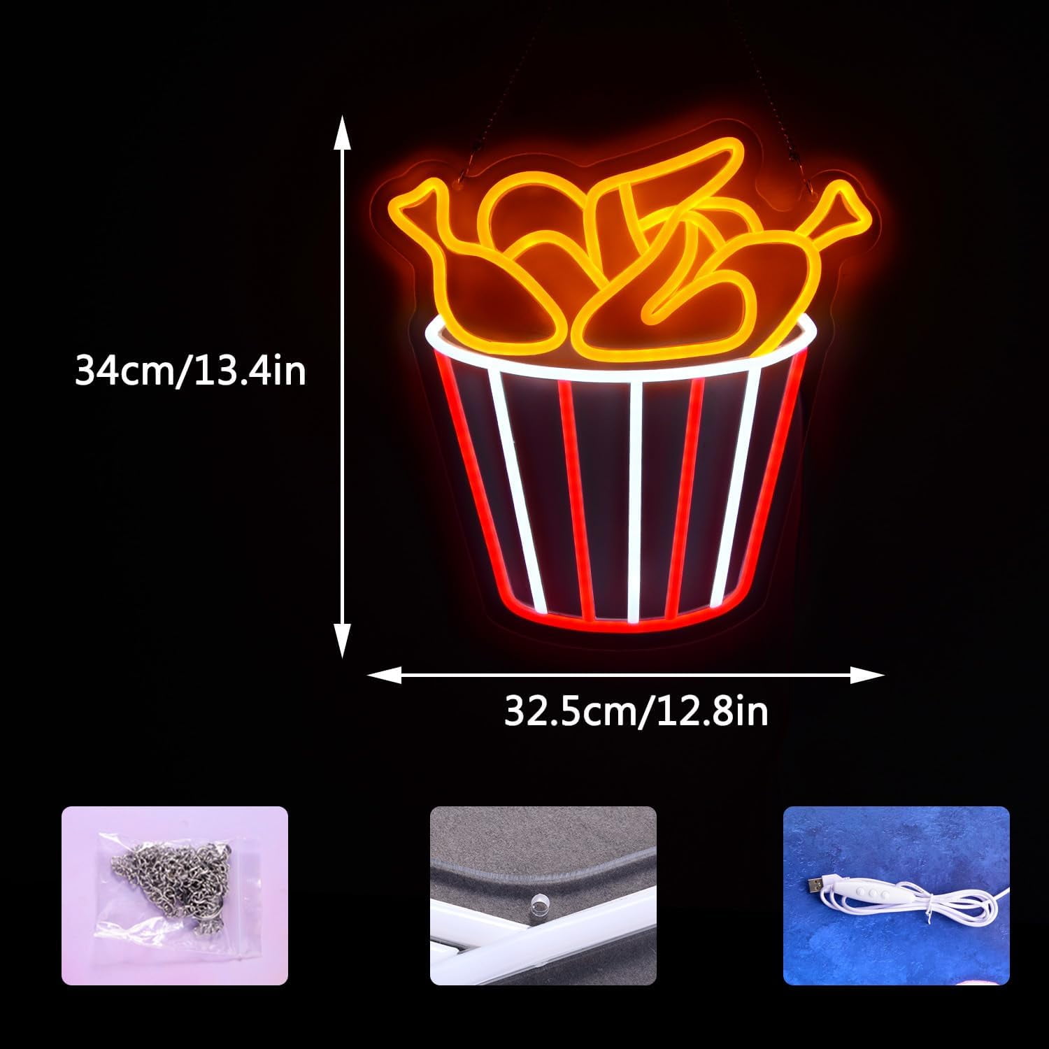 UGUCYUI-Deep-Fried Chicken Neon Light Sign Chicken Bucket LED Sign ...