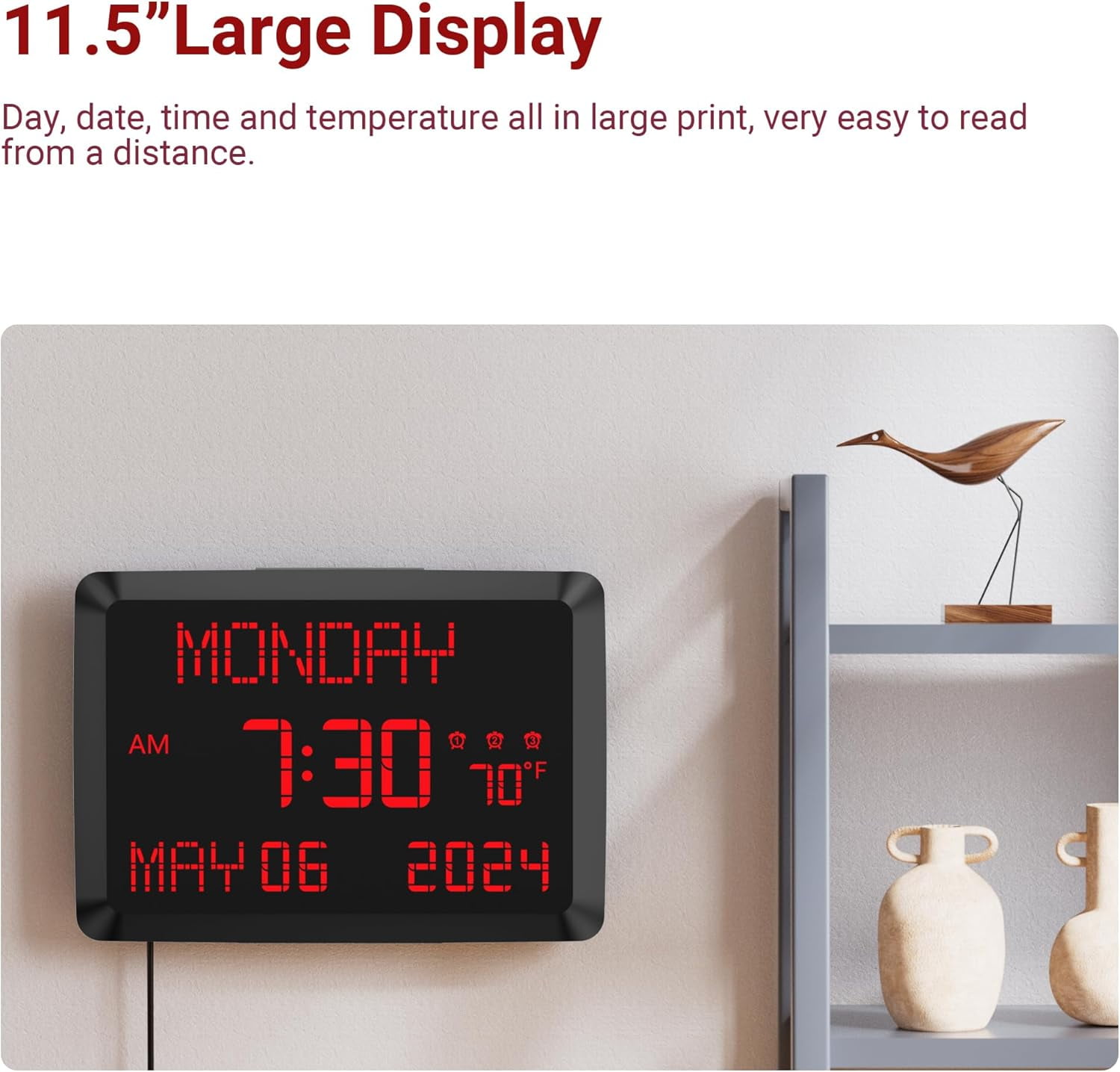 UGUCYUI-Digital Clock, 11.5\u201d Digital Wall Clock with Date,Time ...