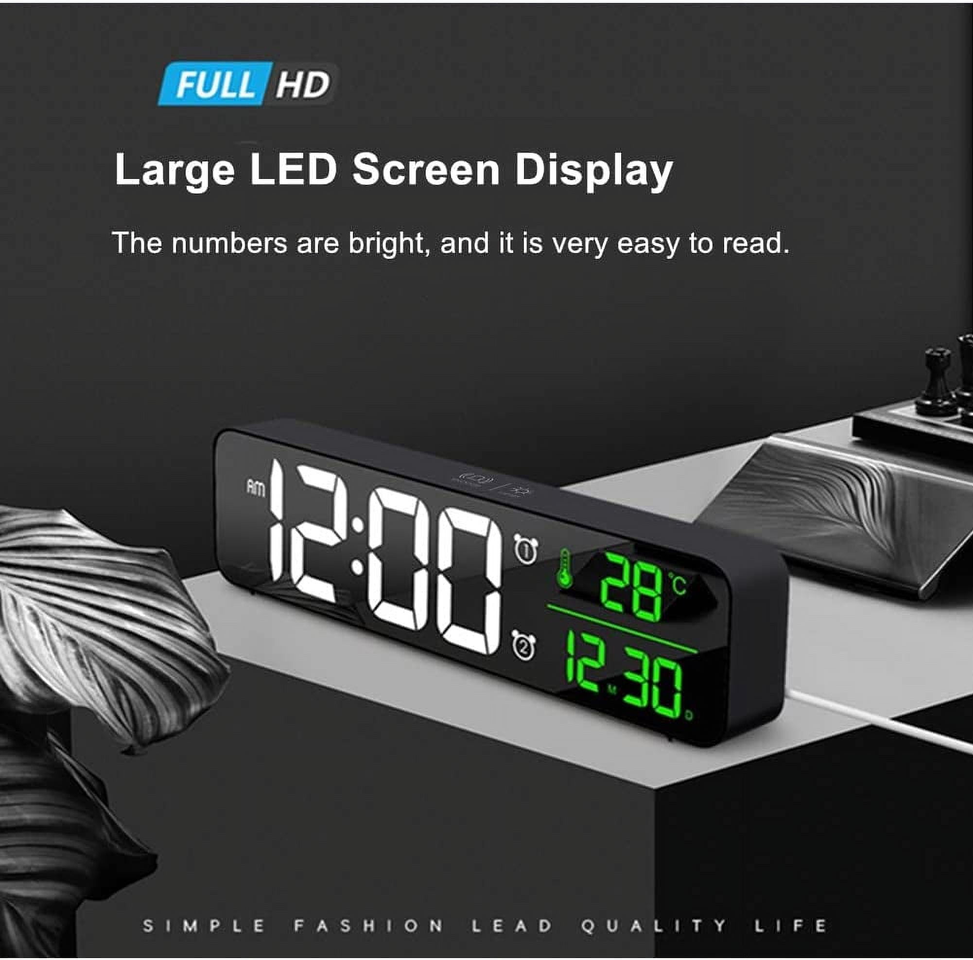UGUCYUI-Digital Clock Large Display, Alarm Clock for Living Room Office ...