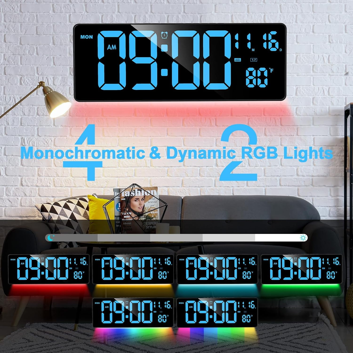 UGUCYUI-Digital Wall Clock Large Display, 16.5" LED Wall Clock with 6 ...