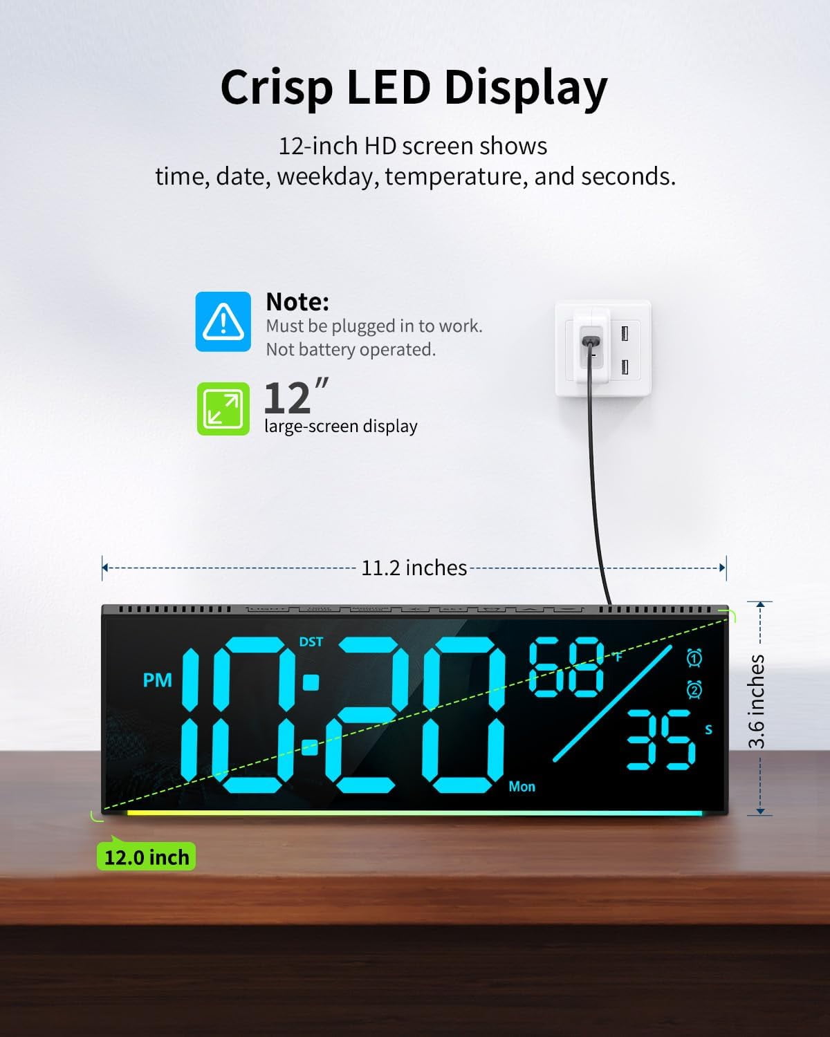 UGUCYUI-Digital Wall Clock, Large Display Digital Clock with 11 RGB ...