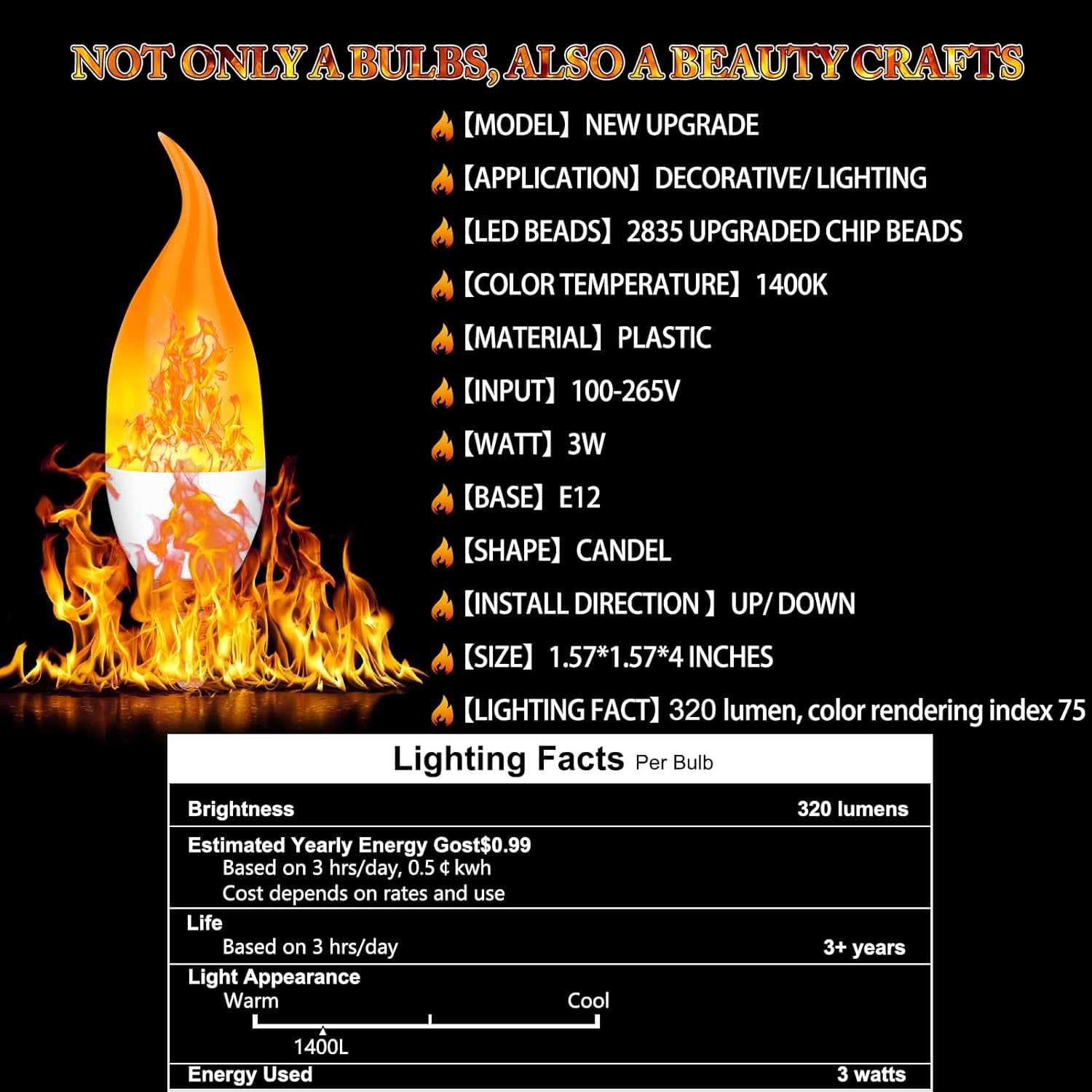 UGUCYUI-E12 LED Flickering Candelabra Flame Effect Light Bulbs - 3 ...
