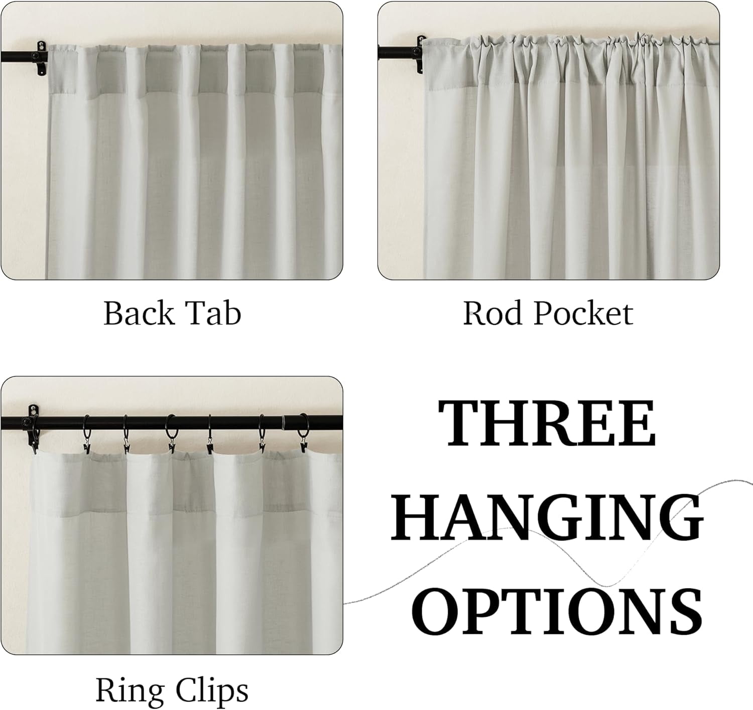 UGUCYUI-Farmhouse Curtains 90 inches Long, Linen Textured Semi Sheer ...