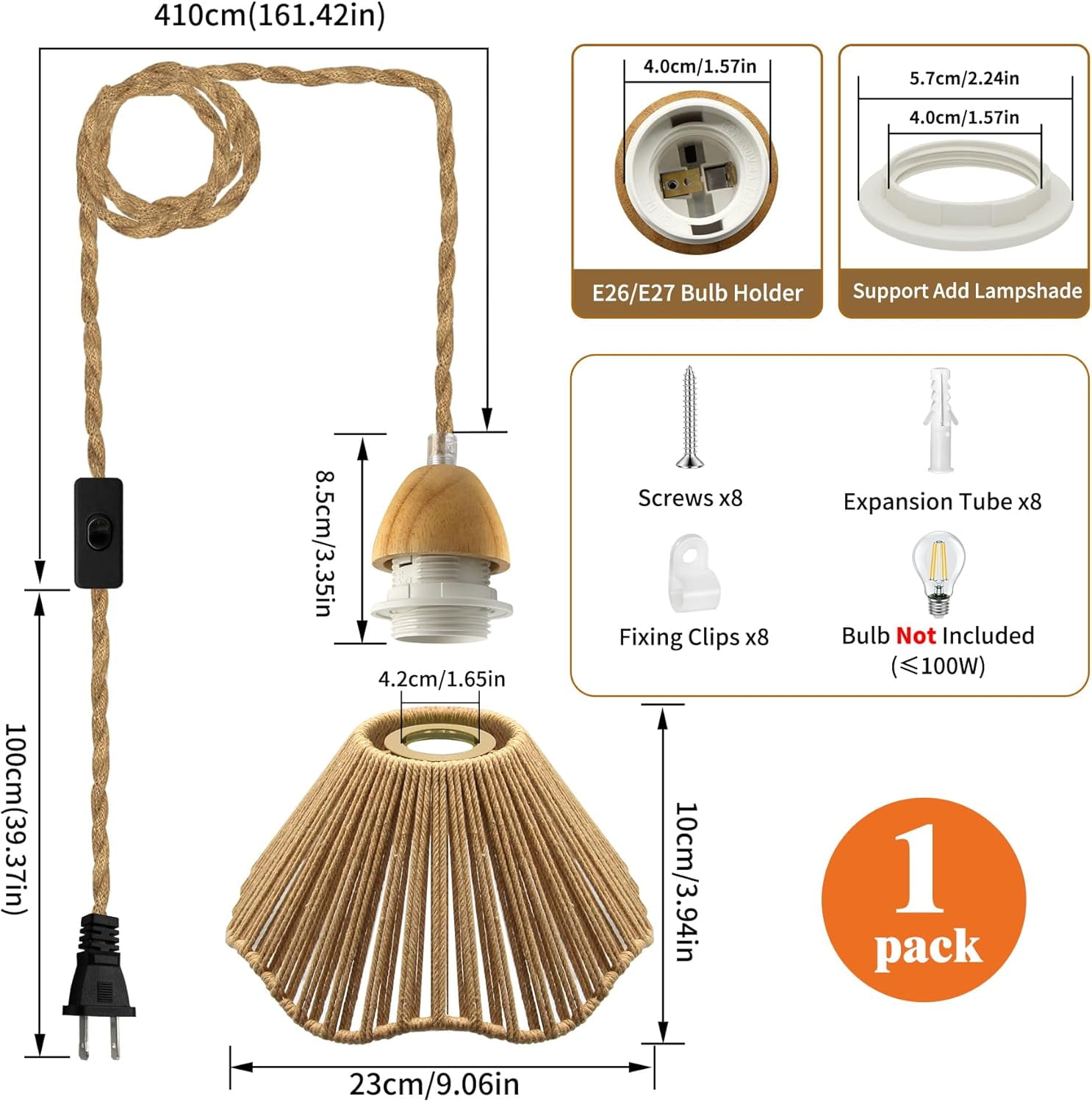 UGUCYUI-Farmhouse Hanging Lights with Plug in Cord, 16.7FT Rustic Hemp ...