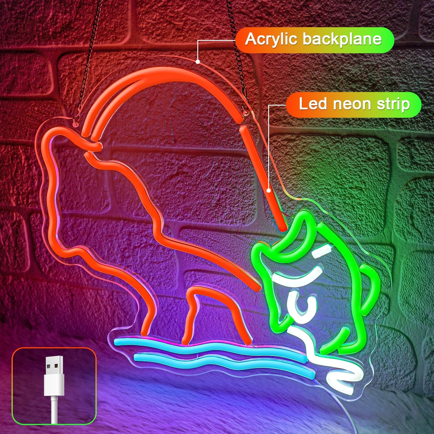 UGUCYUI-Fishing Neon Sign,Neon fish Sign,Neon Signs for Wall Decor,LED ...