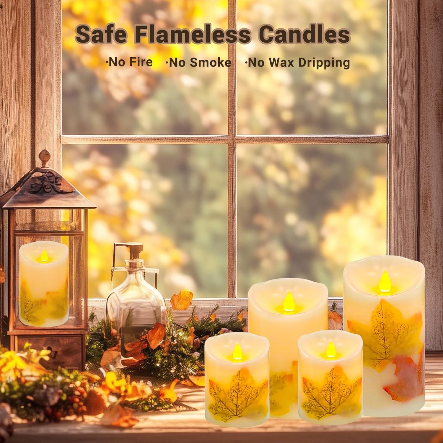 UGUCYUI-Flickering Flameless Candles Set of 3 Orange LED Candle Light ...