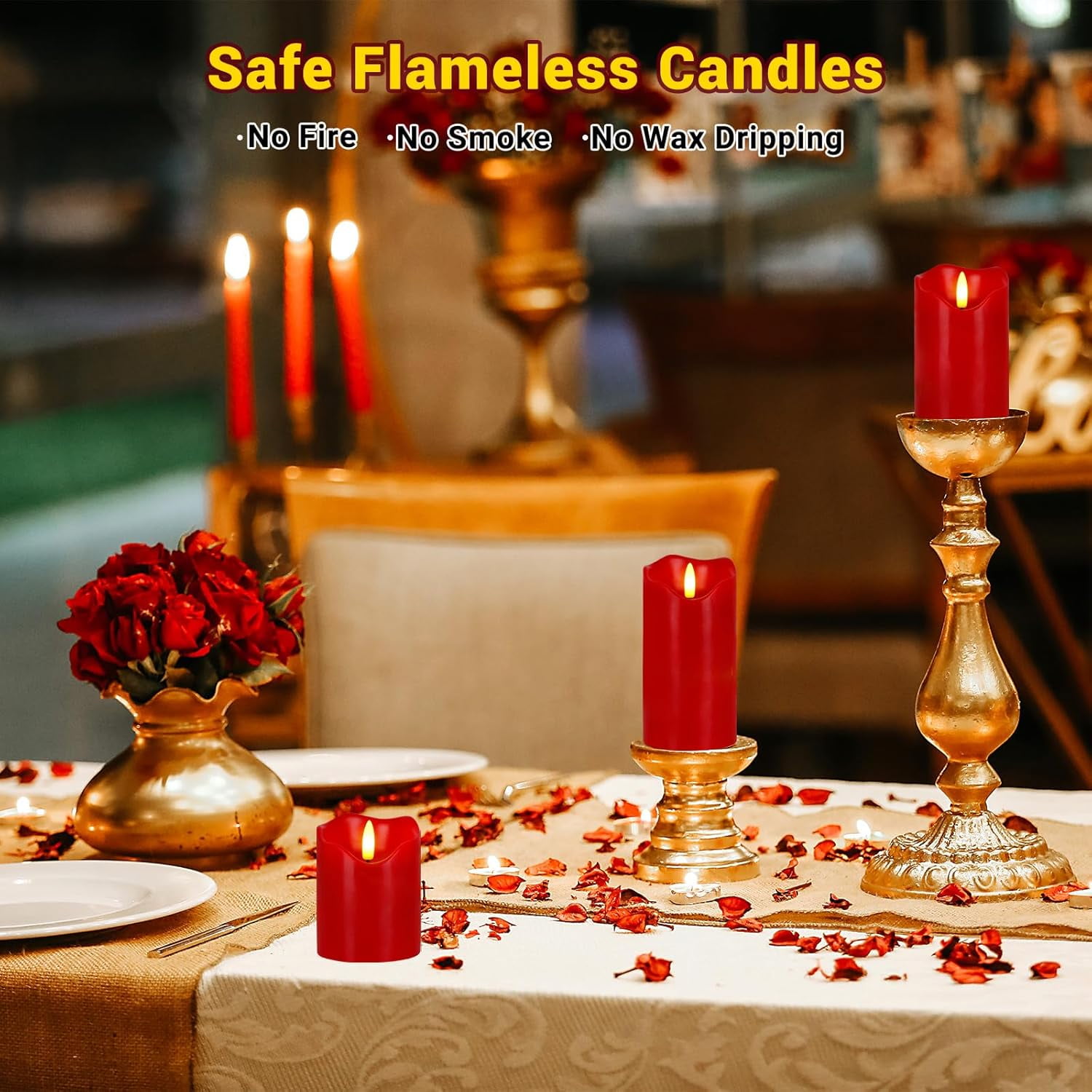 UGUCYUI-Flickering Flameless Candles, Set of 3 Red LED Candle Light ...
